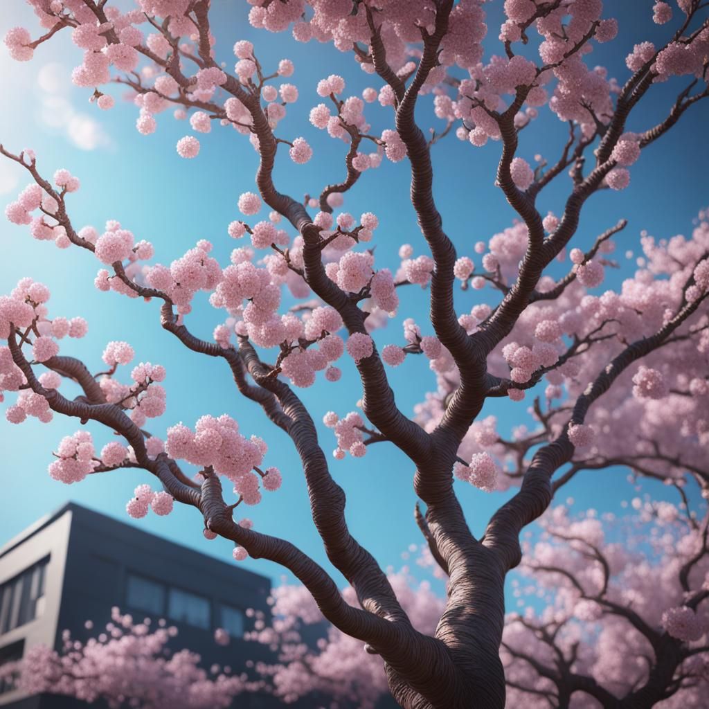 A tree covered in cherry blossom and colorful pearls RAW color ...