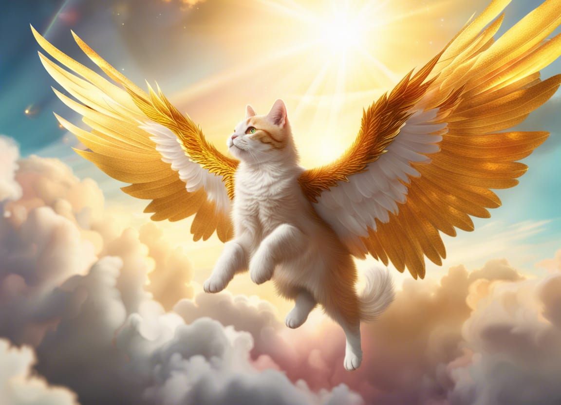 Angelic Cat On Dreamy Heaven Sky - AI Generated Artwork - NightCafe Creator