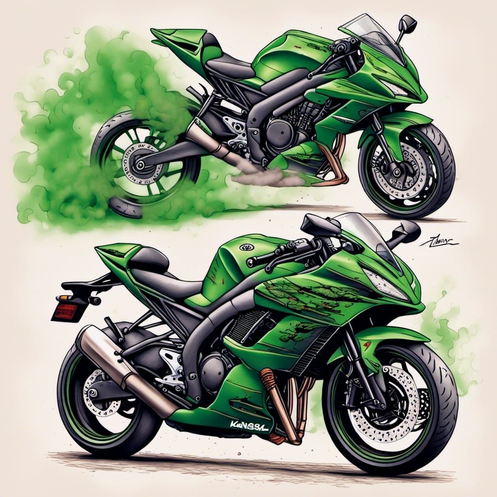 A sketch of a Ninja 400 during a burnout - AI Generated Artwork ...