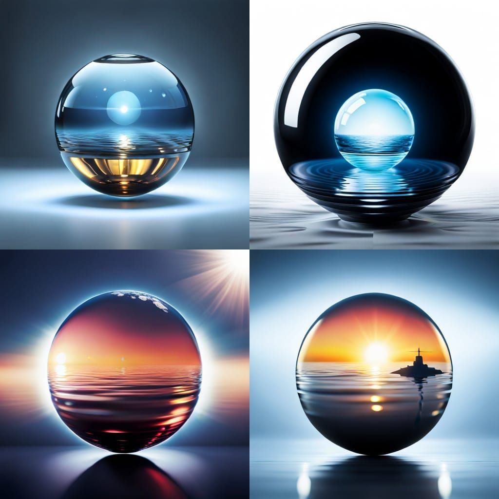 "hyper realistic 3d sphere with a submarine inside" bokeh, refraction ...