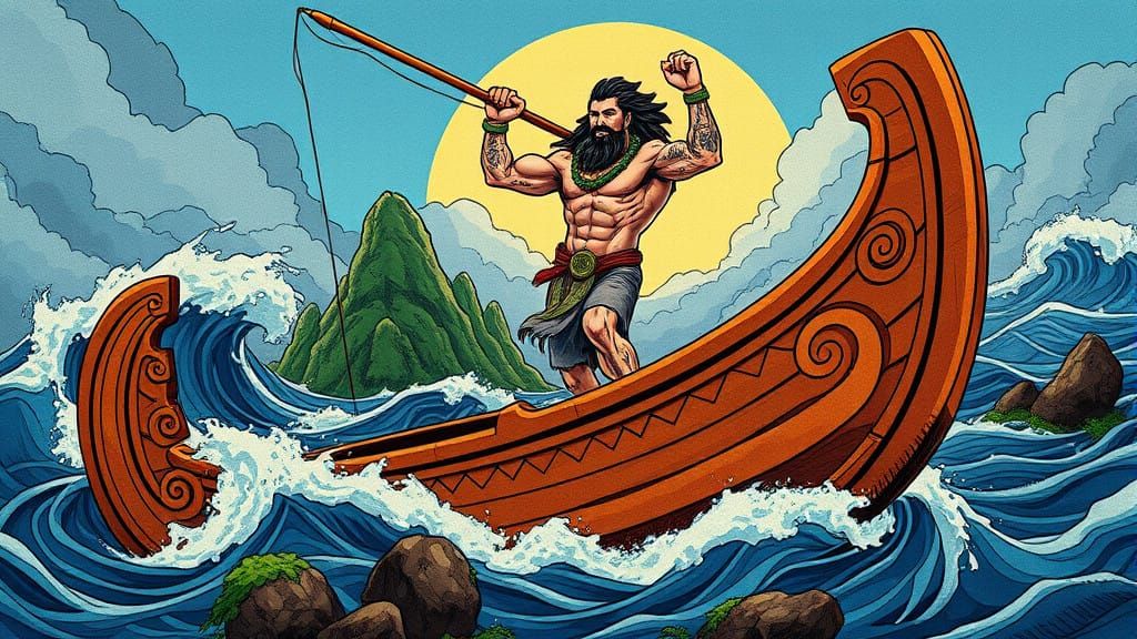 Polynesian Demigod Maui Pulls New Zealand from the... - AI Art