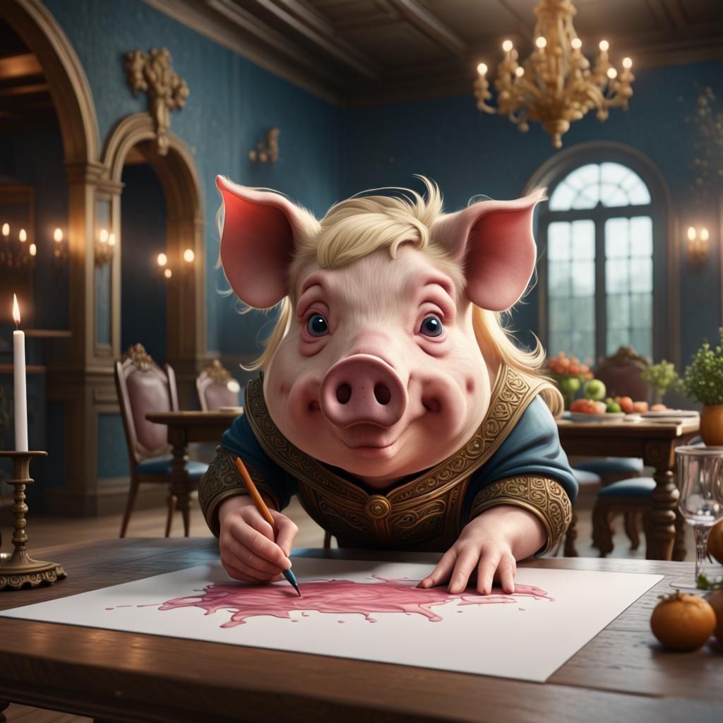 Lady pig in a dining room - AI Generated Artwork - NightCafe Creator