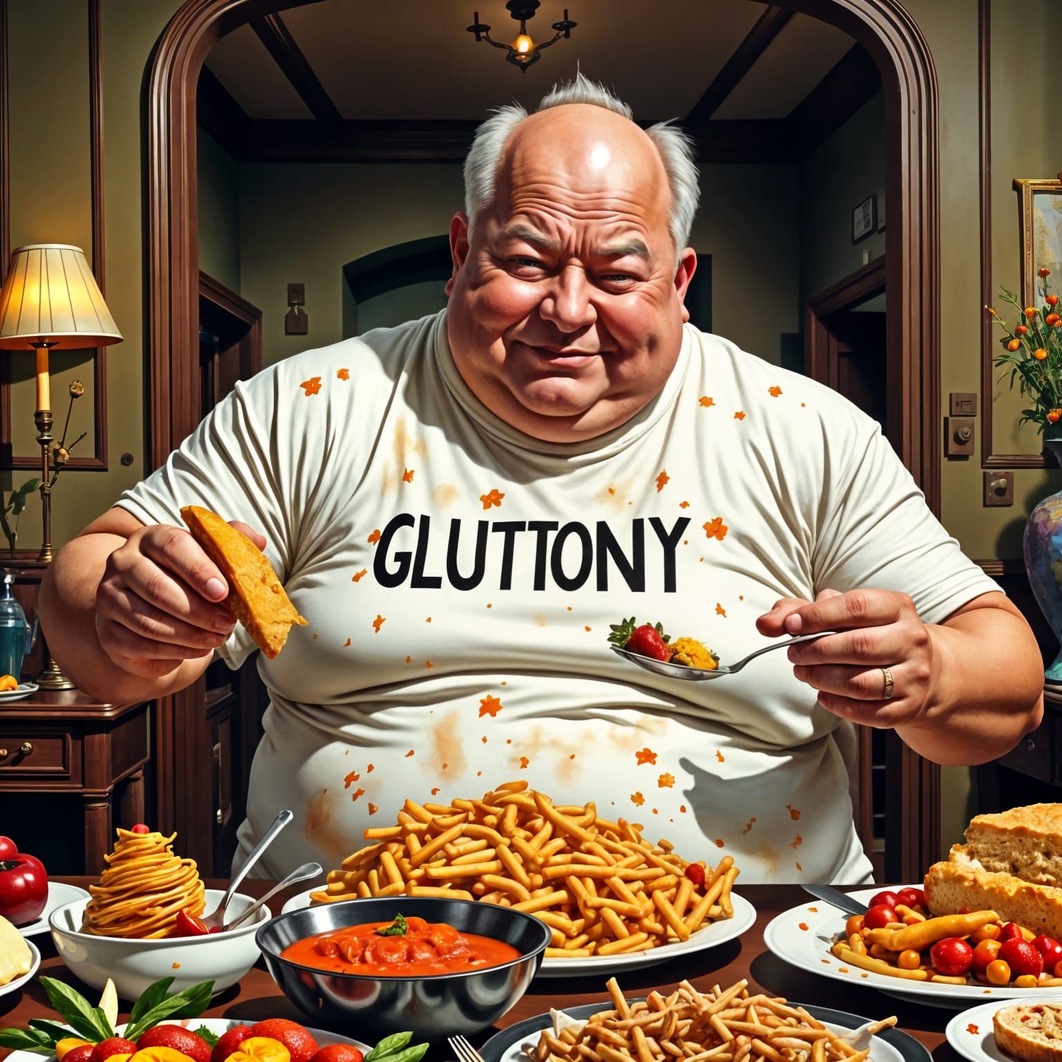 Gluttony - Gluttonous Giant Devours Buffet Feast in Vibrant ...