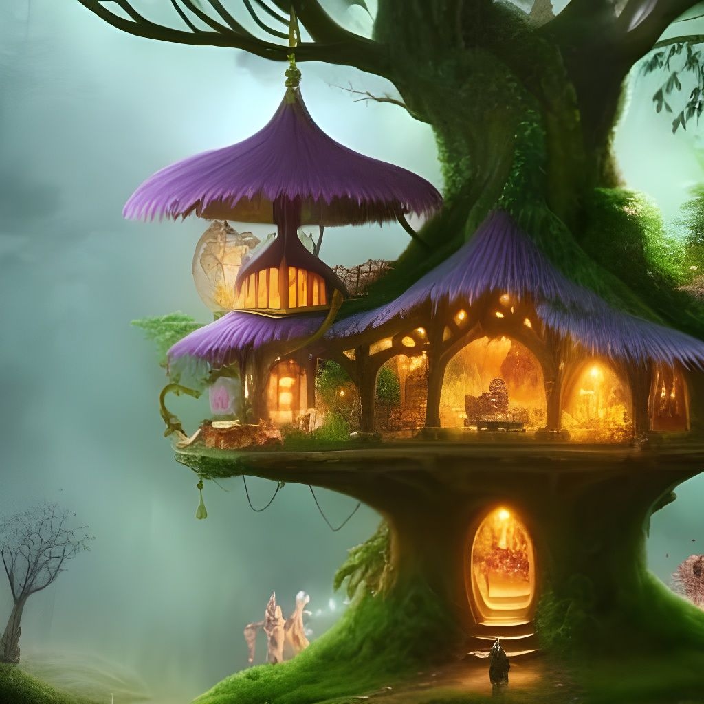 Fantasy treehouse - AI Generated Artwork - NightCafe Creator