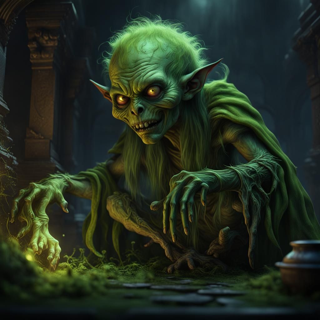 Little green ghoul, chiaroscuro, highly detailed - AI Generated Artwork ...
