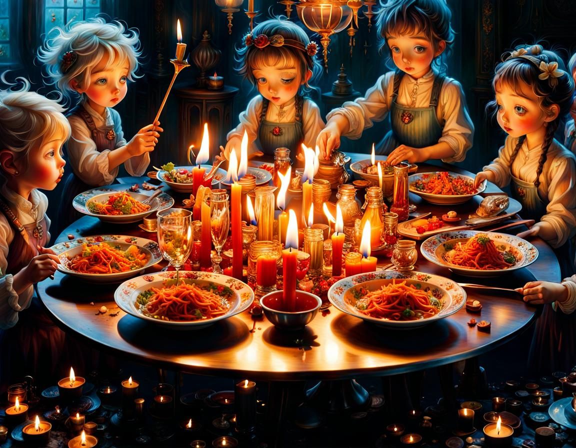 Having Pasta in a Candlelit Dining - AI Generated Artwork - NightCafe ...