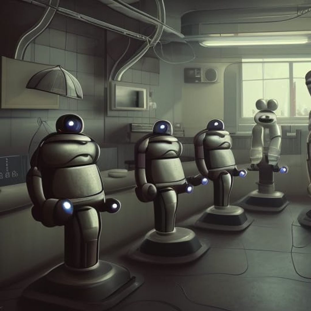 Vintage android robots in a barbershop at dawn - AI Generated Artwork ...