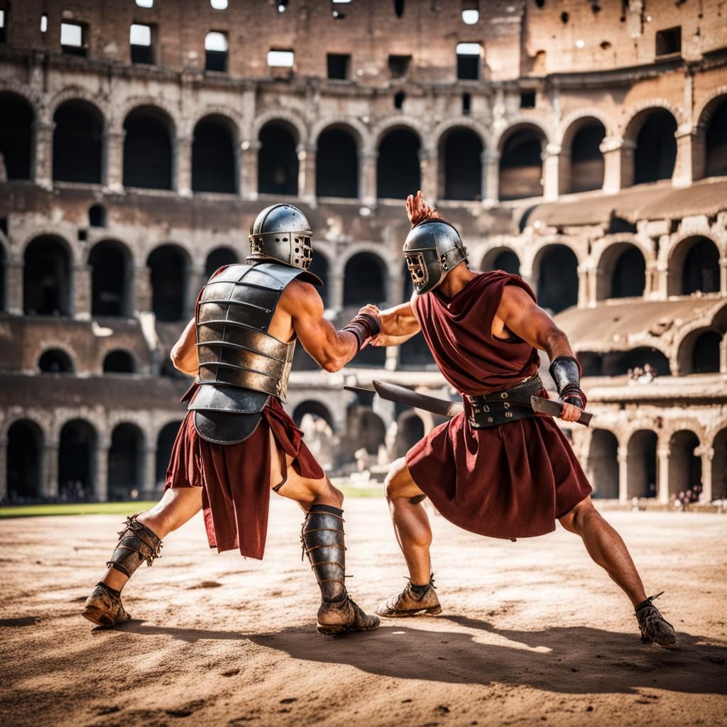 Two Roman gladiator fighting in a colosseum - AI Generated Artwork ...