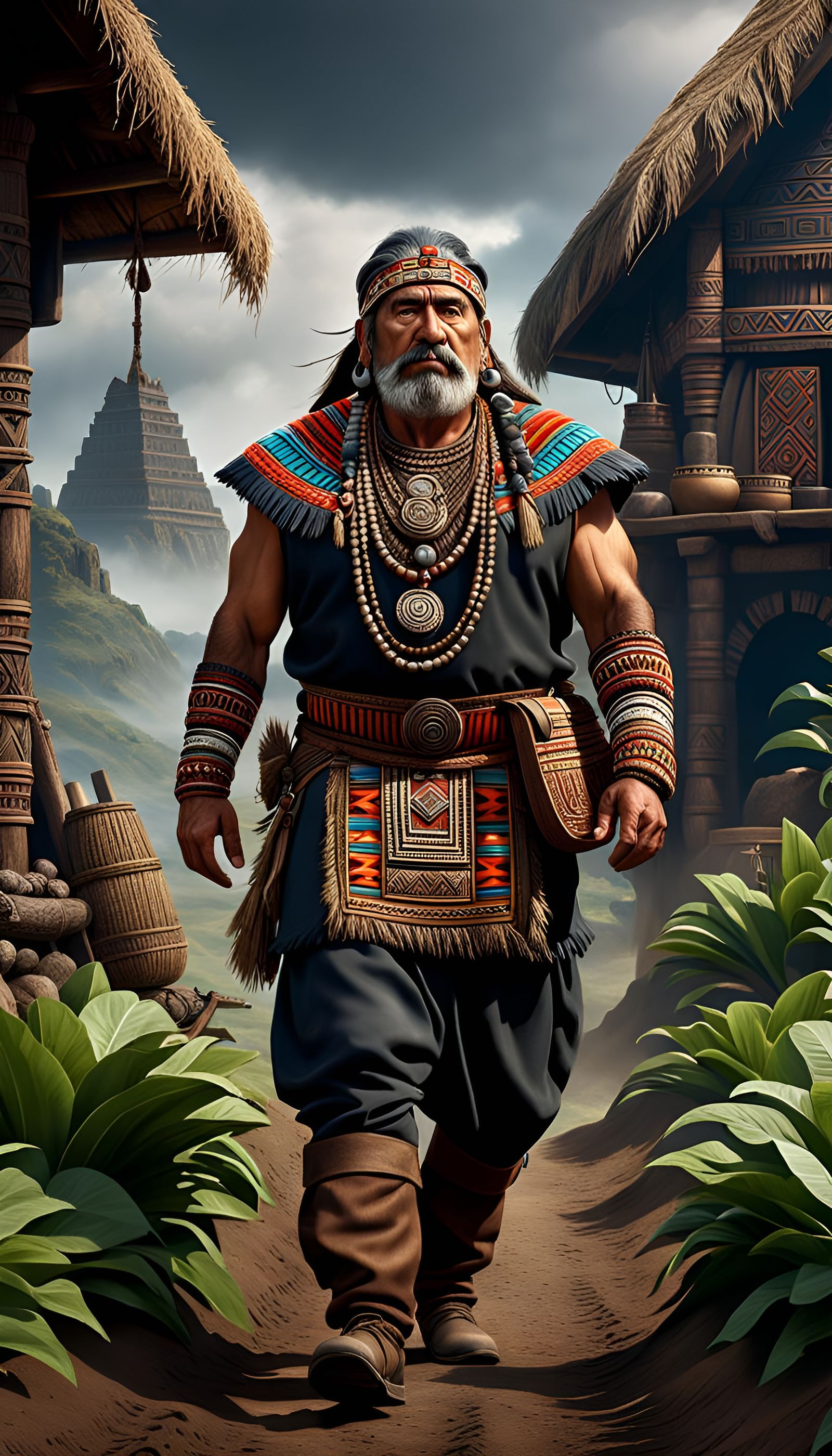 Dwarf farmer wearing peasant style Aztec clothing Epic cinematic ...