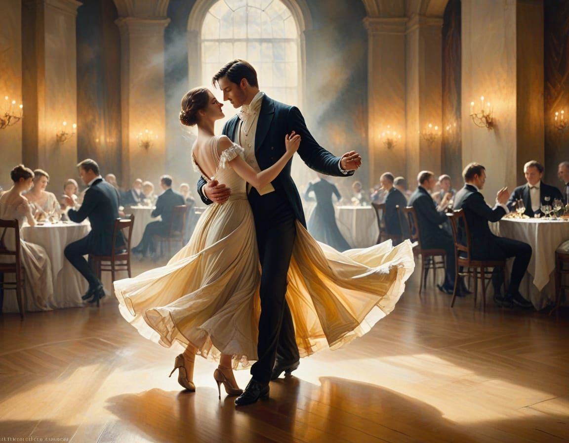 Tango - Romantic Tango Ballroom Scene in Impressionistic Wat...