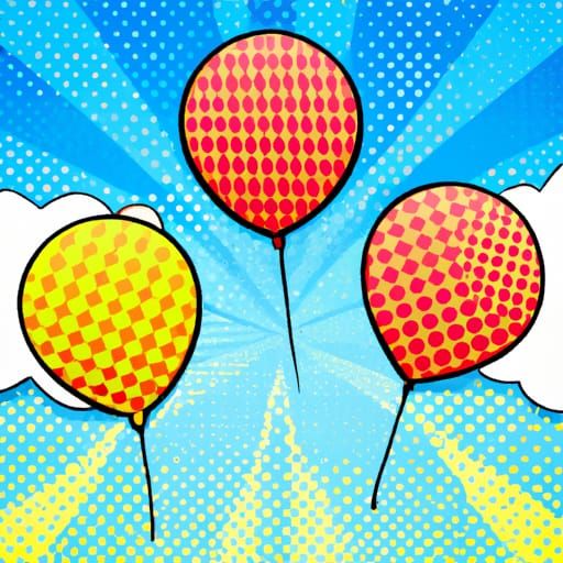 Balloons floating in the sky, full colored halftone printed comics - AI Generated Artwork ...