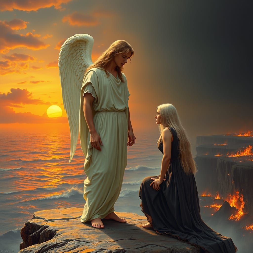 A Plea for Mercy - Angel Consoling a Desolate Woman in a Pre...