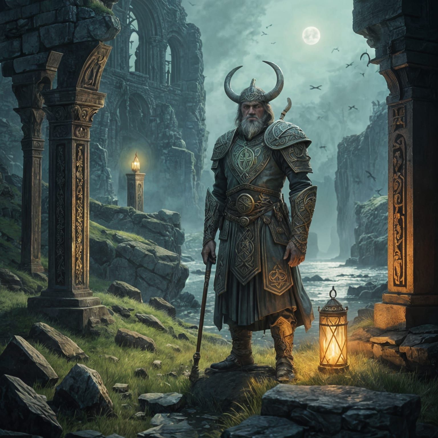 A hyper-realistic cinematic scene set in the ancient Irish Lindisfarne ...