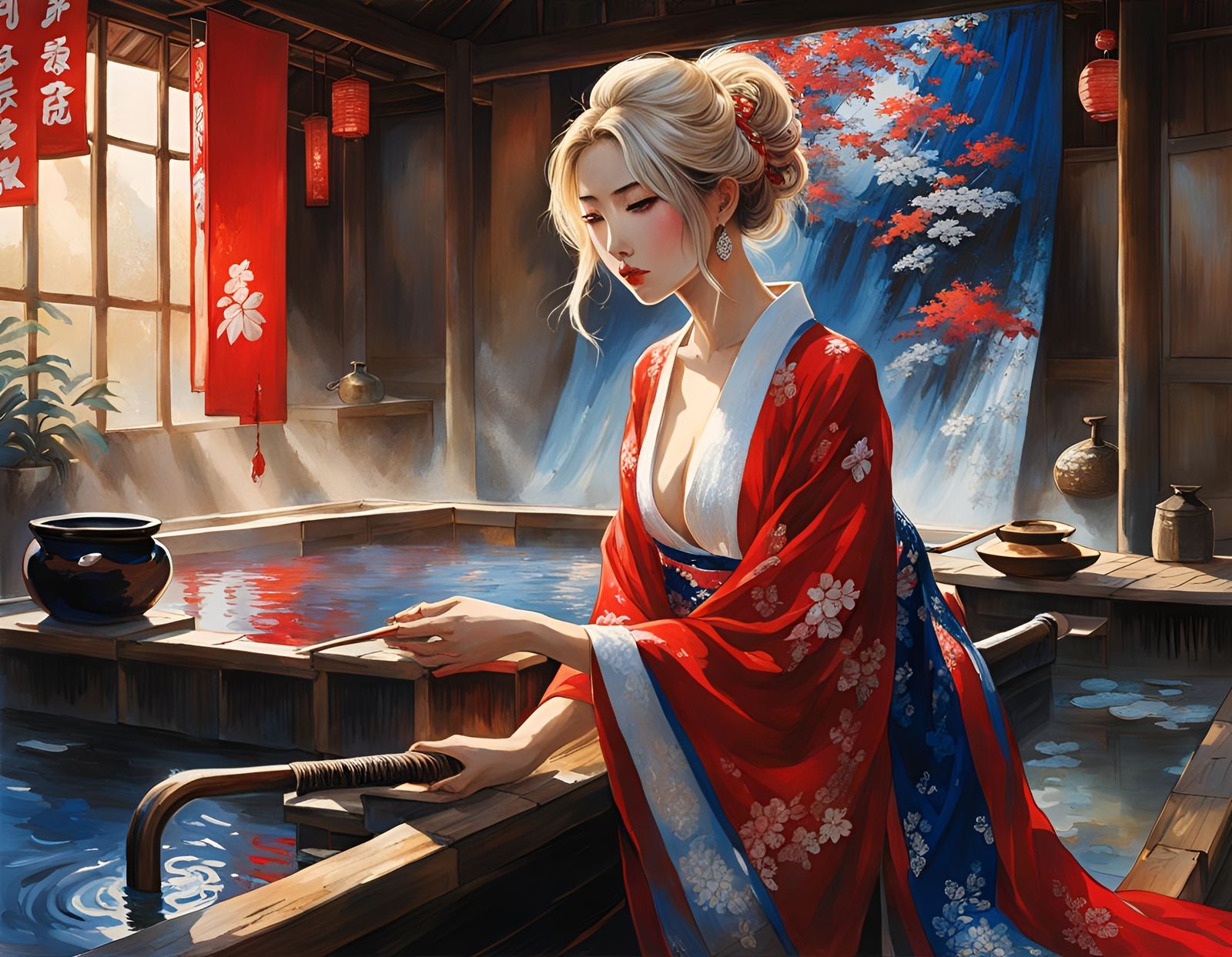 Alluring japanese girls in onsen - AI Generated Artwork - NightCafe Creator