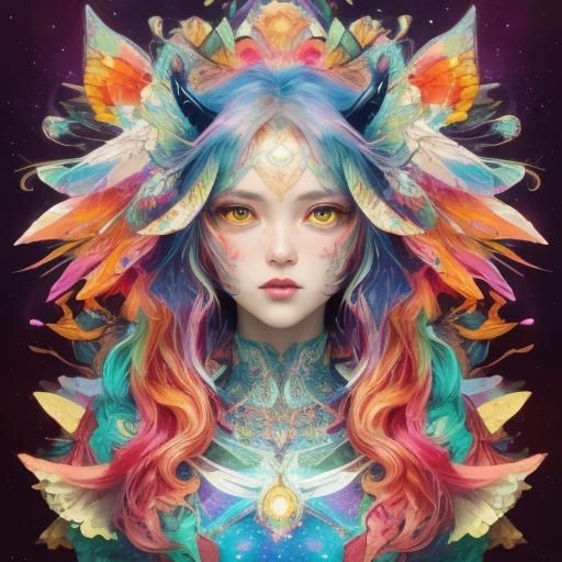 (Hyper detailed portrait of a beautiful insect woman in psychedelic ...