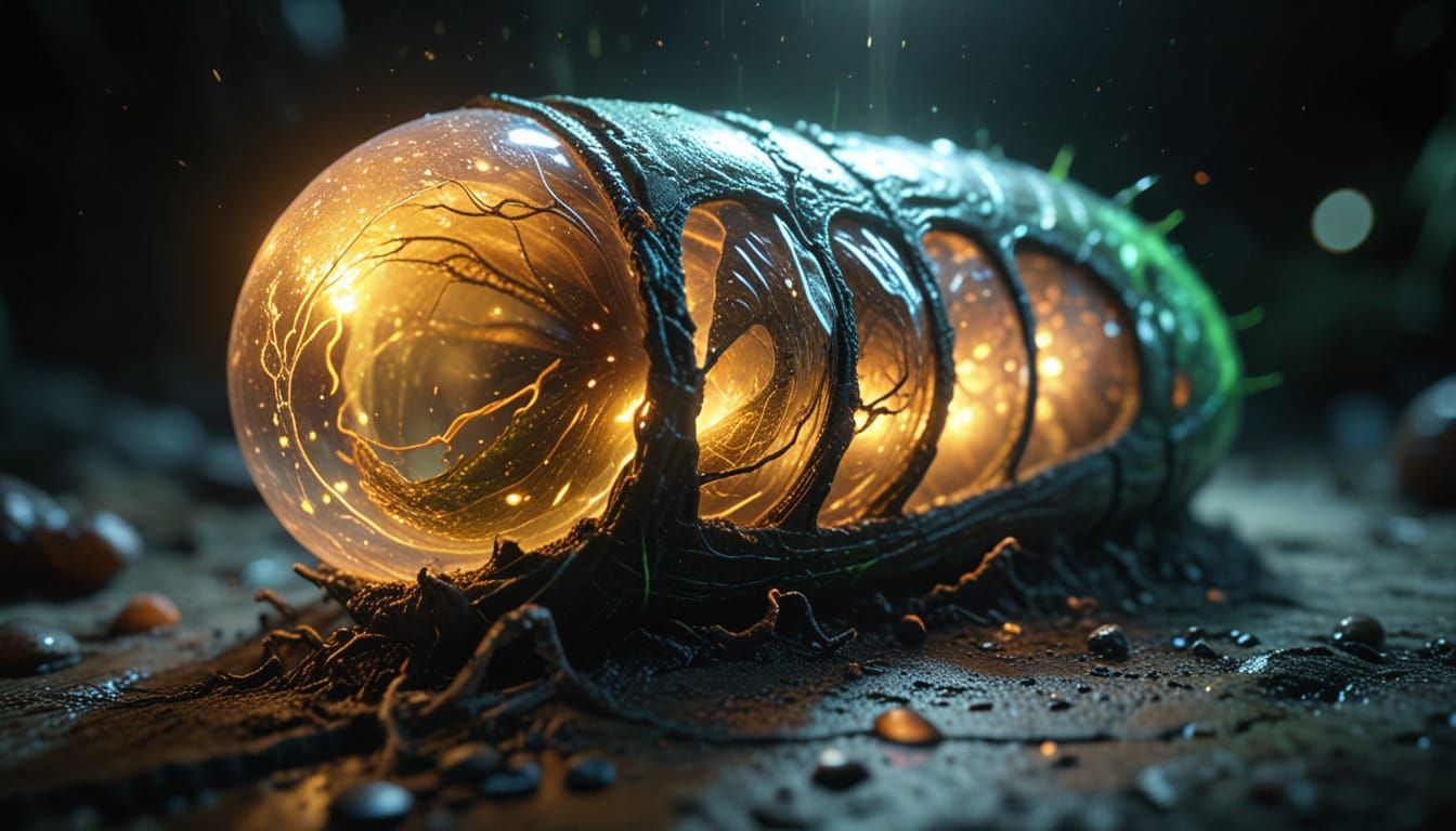 Translucent Alien Cocoon Glows with Eerie Biolumin... - AI Art