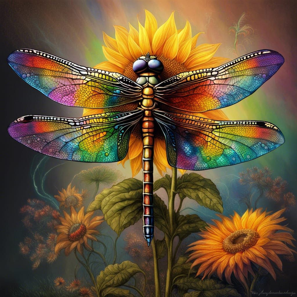 A Dragonfly and sunflowers - AI Generated Artwork - NightCafe Creator