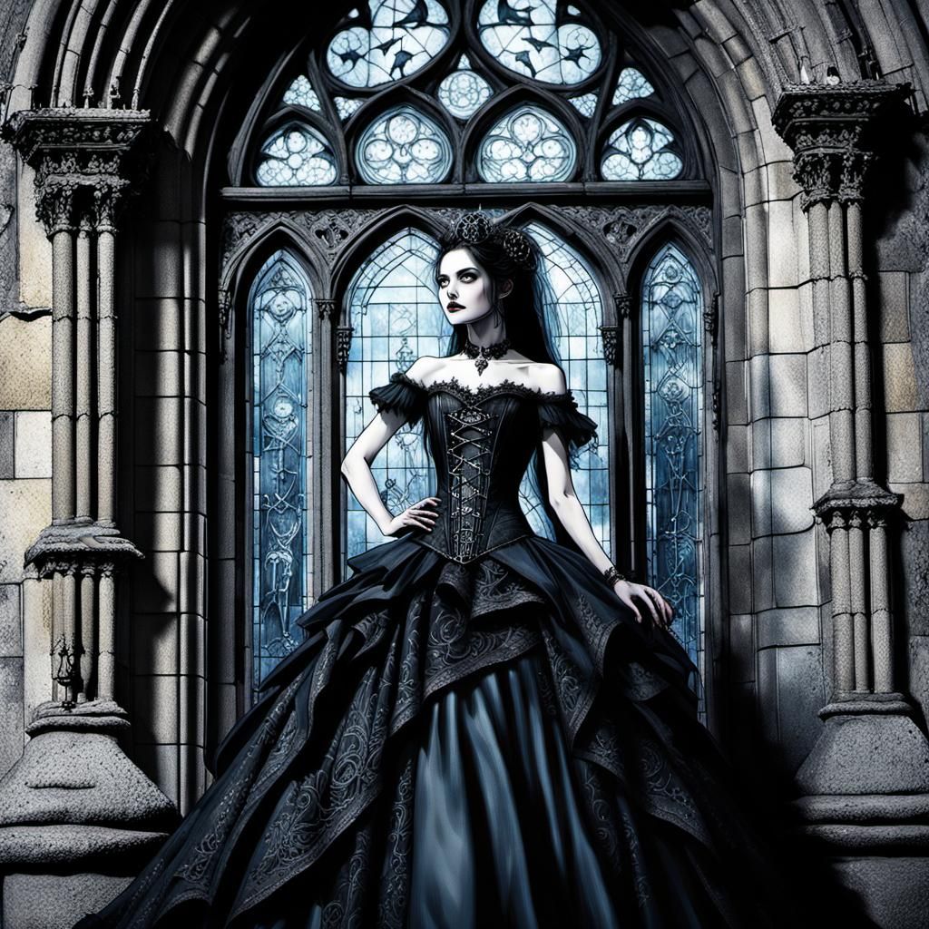Gothic Bride with black corset gown - AI Generated Artwork - NightCafe ...