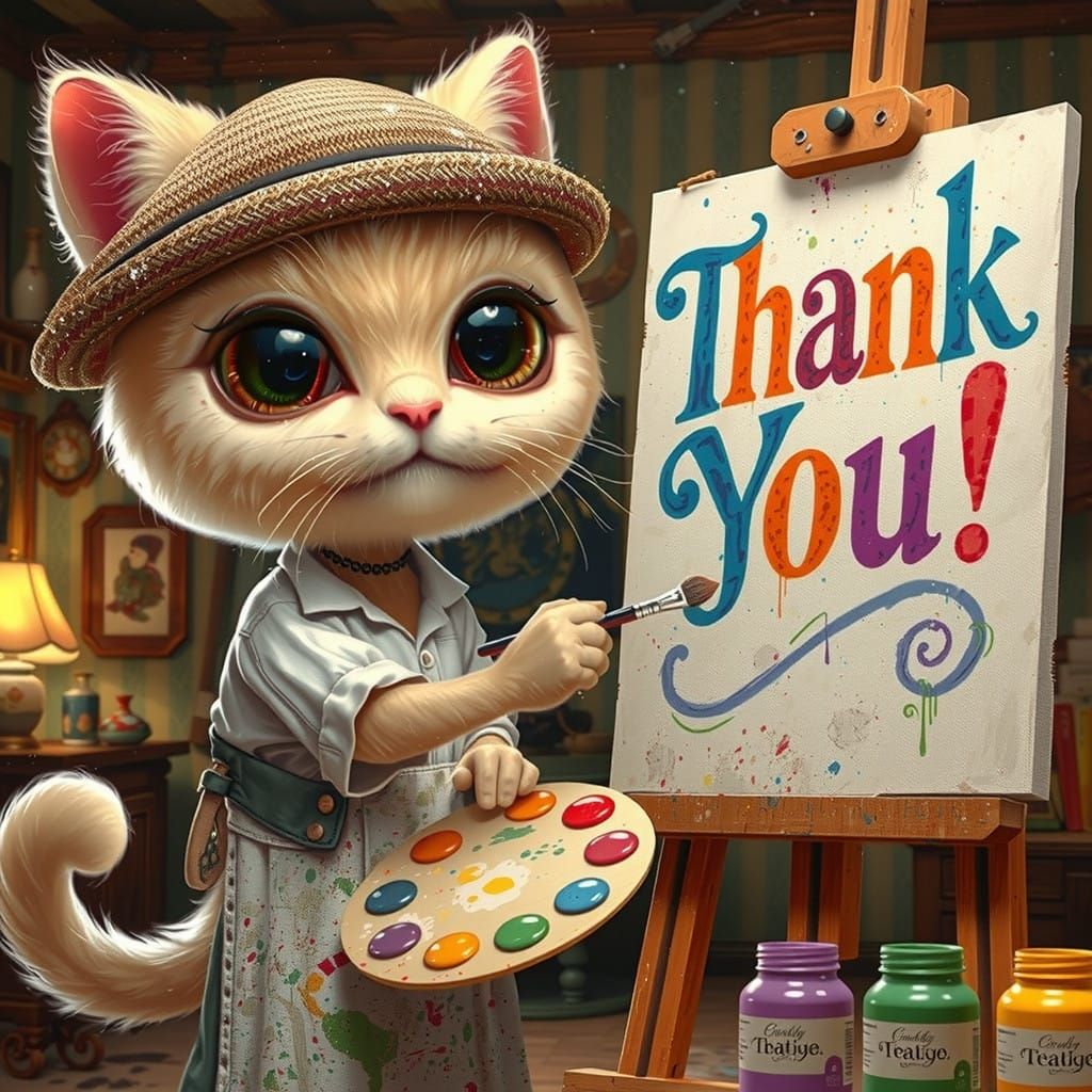 Feline Artist in Warm-Toned Studio with Vibrant Si... - AI Art