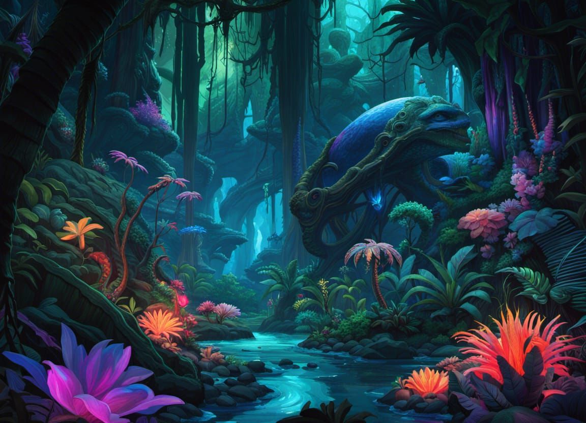 Creepy Creature in Alien Jungle - AI Generated Artwork - NightCafe Creator