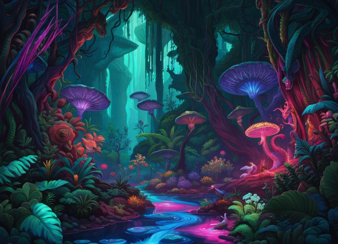 Bioluminescent Alien Jungle - AI Generated Artwork - NightCafe Creator