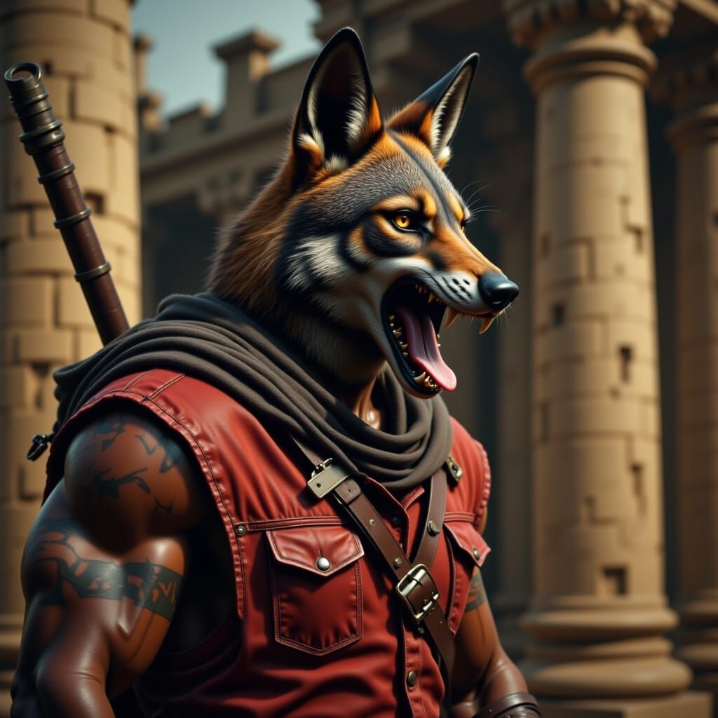 Egyptian God Anubis Storms Fortress with Jackal He... - AI Art