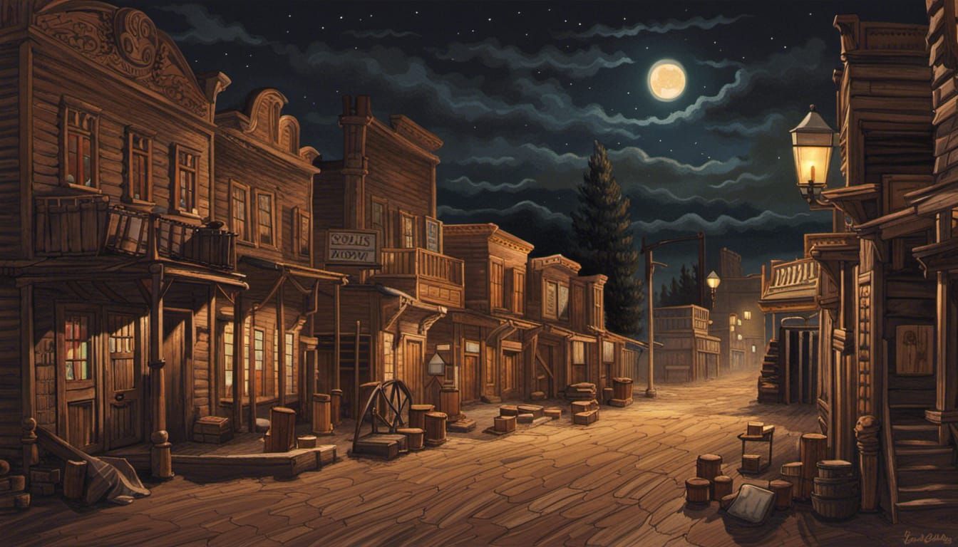 Western Town At Night - AI Generated Artwork - NightCafe Creator