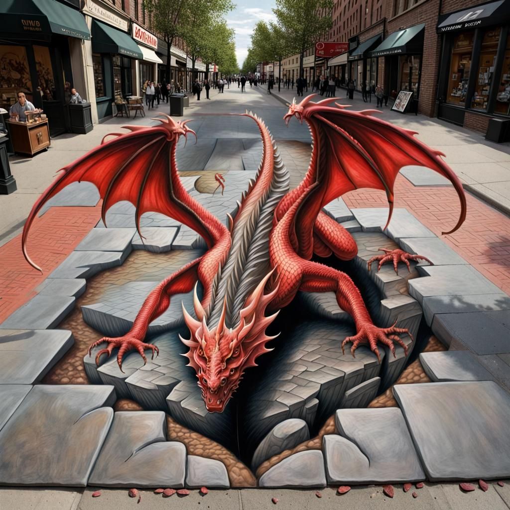 3d pavement art of a dragon - AI Generated Artwork - NightCafe Creator