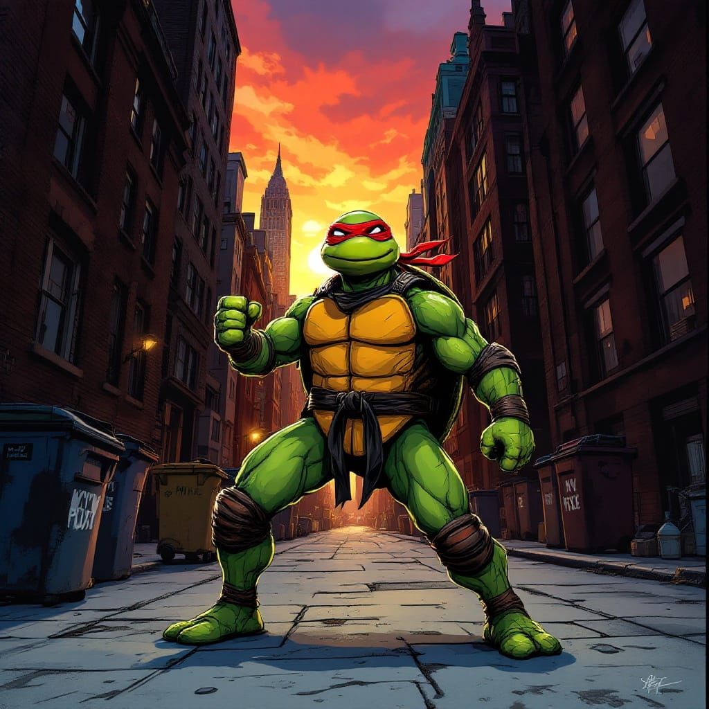Teenage Turtle Ninja Hero in Dynamic Comic Book St... - AI Art