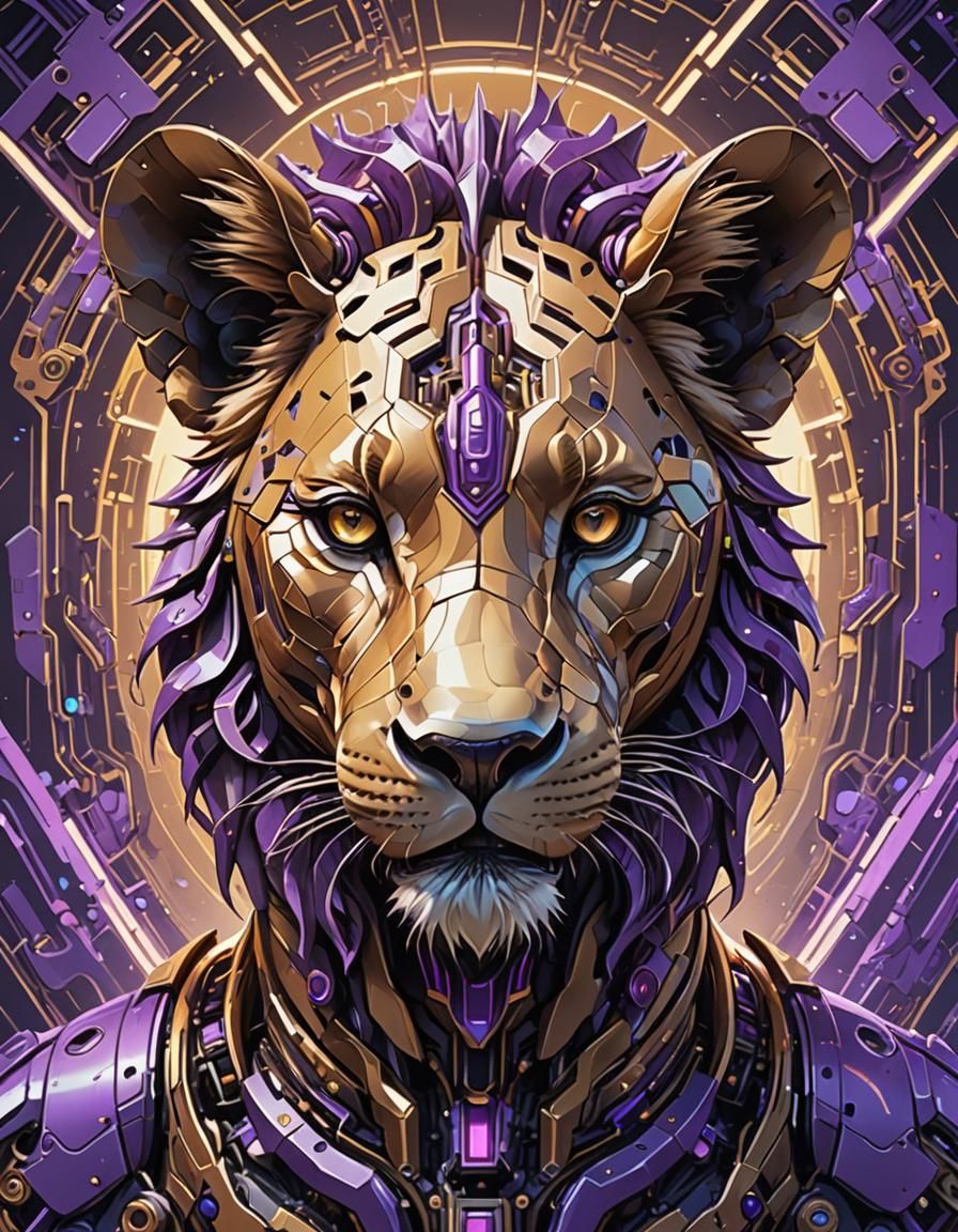 beautiful Lioness in the style of futuristic cyberpunk - AI Generated ...
