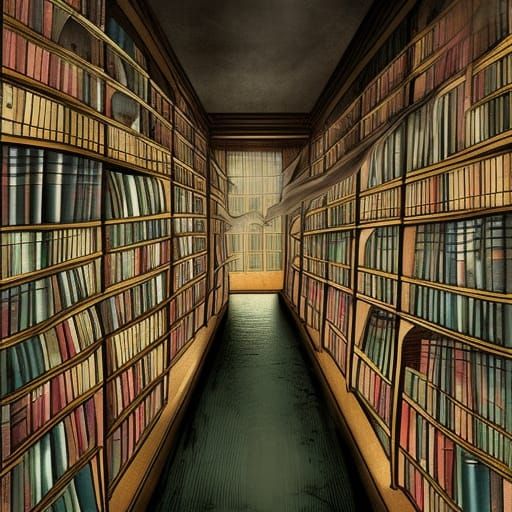 Deep in the stacks of the Dark Library. Scary, ominous, claustrophobic ...