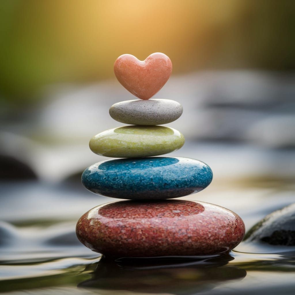 Stack of beautiful colored round river rocks stacked on top of each ...