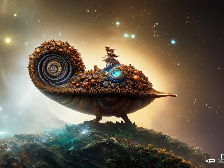 Hyperdeteiled Galaxy Snail sitting on desk Magical, Intricate, Digital ...