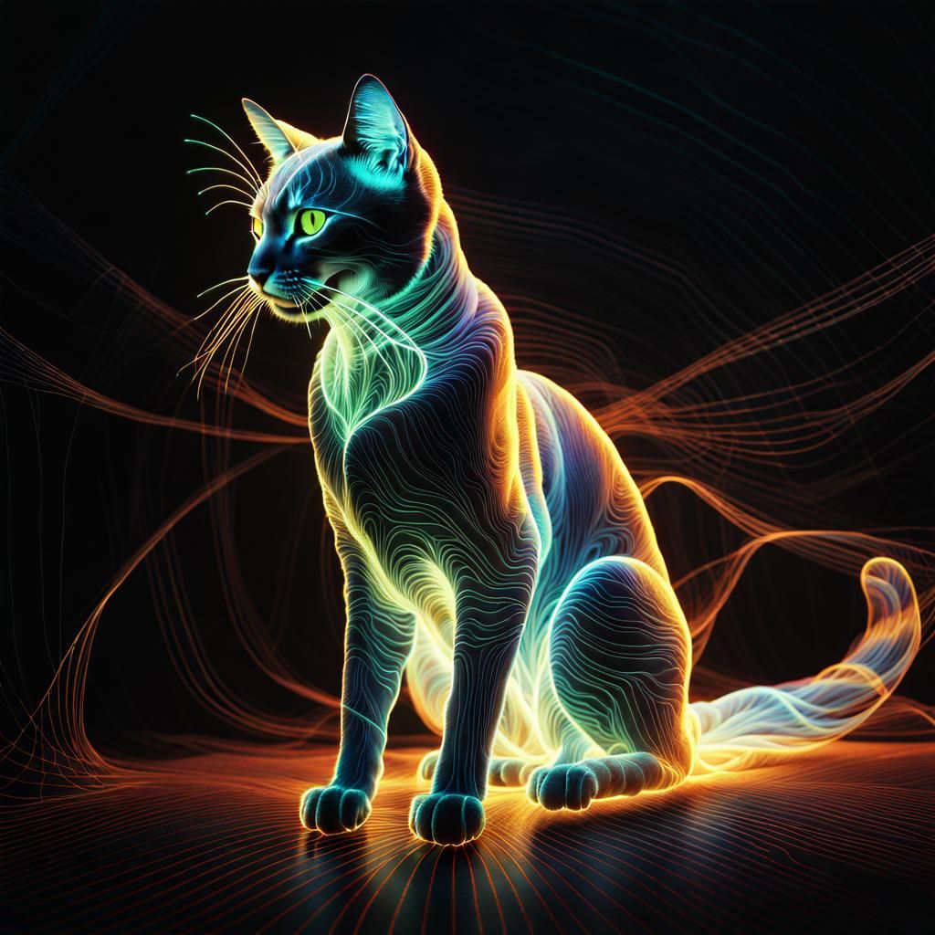 5 pictures (1/5): Cat. Complex 3D projections of glowing cats. - AI ...