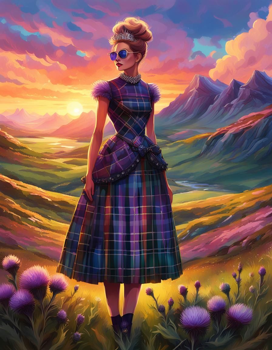 Scottish. Thighs. Summer-thistle-meadow . Diaphanous tartan ball dress ...