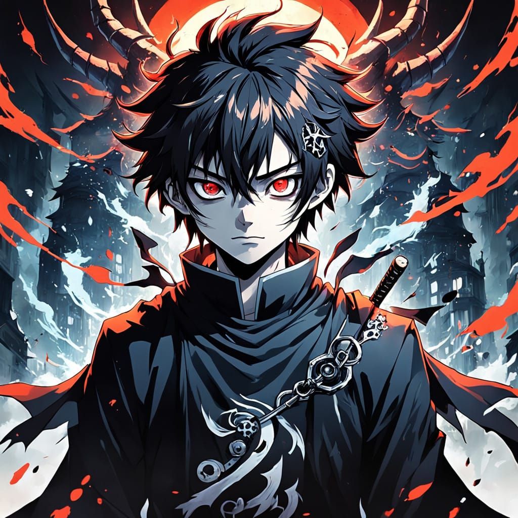 Dark, Edgy Half Demon Boy with Malevolent Aura - AI Art
