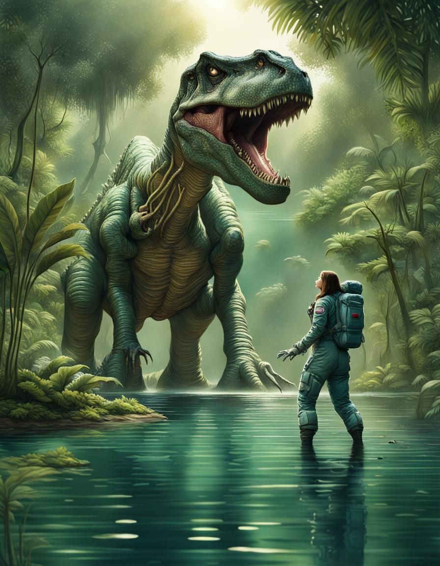 Meeting a T-Rex! - AI Generated Artwork - NightCafe Creator