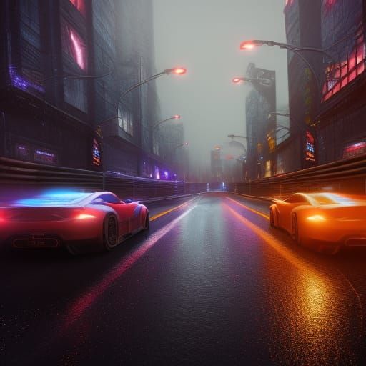 street racing on a rainy night - AI Generated Artwork - NightCafe Creator