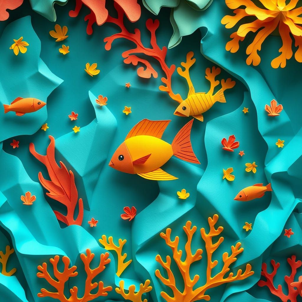 Marine life in origami style - Vibrant Origami Marine Life i...
