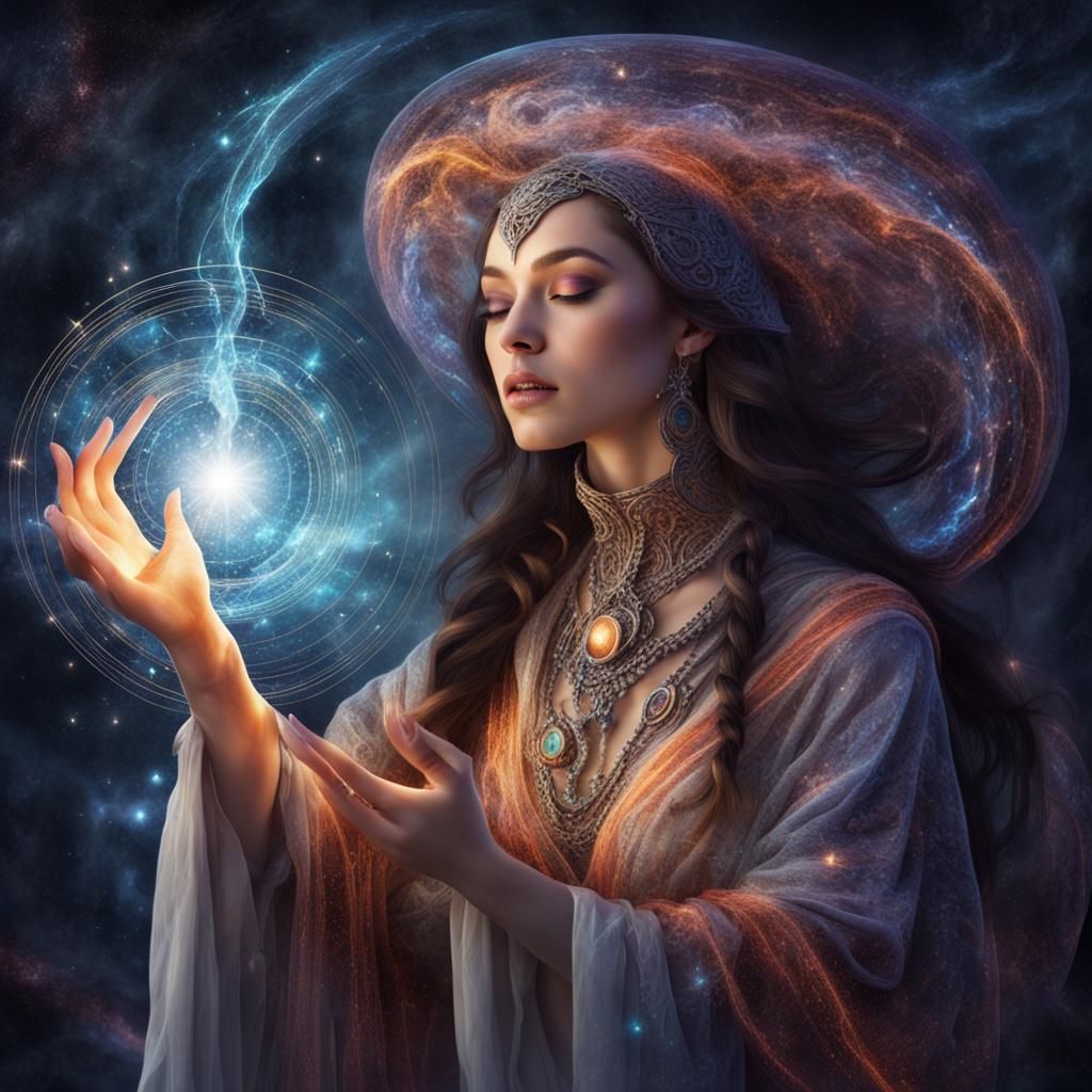 a fantastical sorceress weaving a harmonious cosmic spell - AI ...