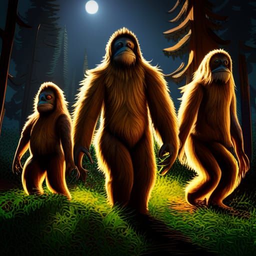 family of bigfoot sasquatch walking in front of trail cam in the ...