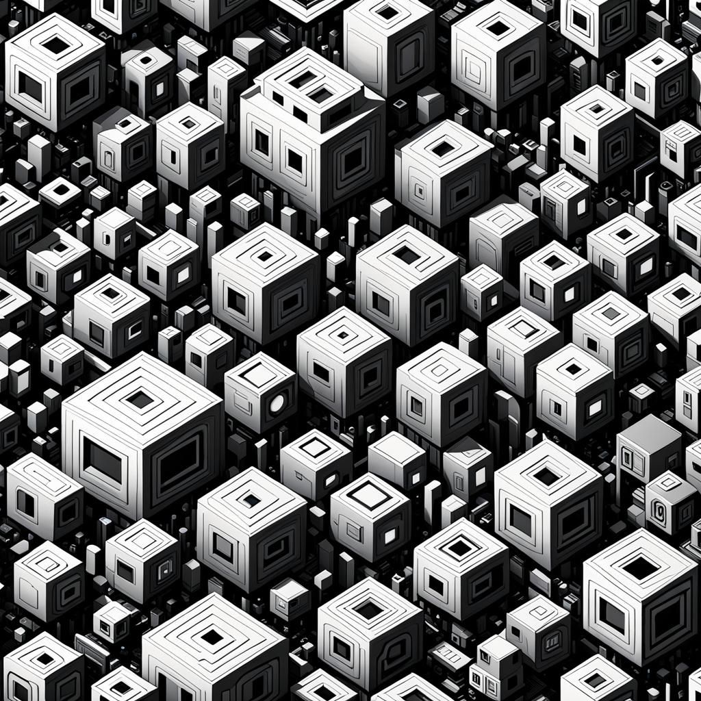 Surrealistic Barmy Whackadoodle monochromatic-white geometric abstract ...