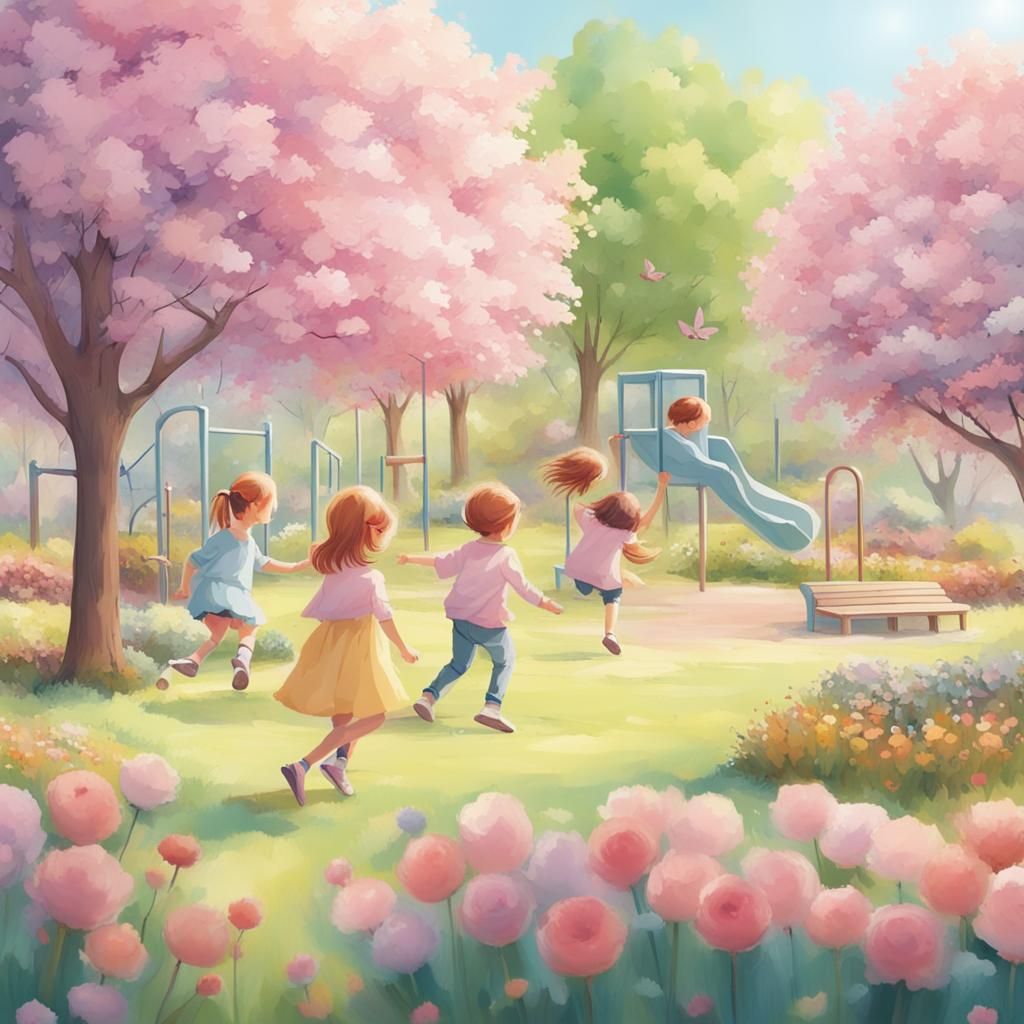 Kids at Spring time - AI Generated Artwork - NightCafe Creator