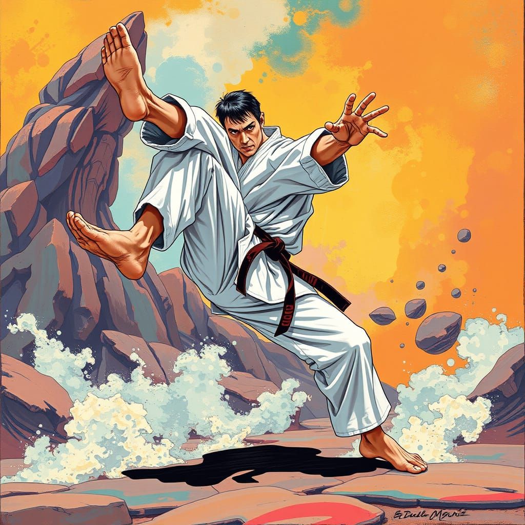 Moebius-style Rendering karate - Dynamic Karate Art in Moebi...