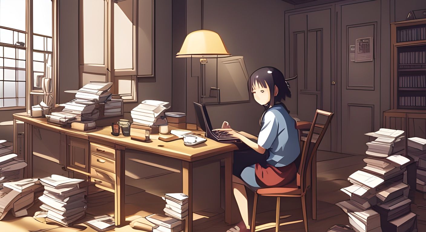 A girl's photo with a defeated expression having books around and a ...