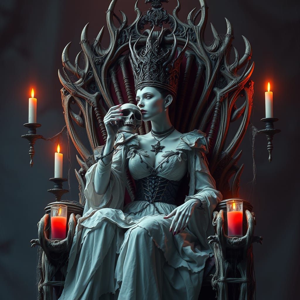Ethereal Undead Queen Reigns Supreme in Dark Fanta... - AI Art