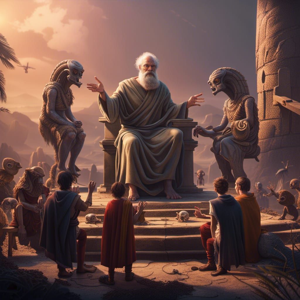 Socrates teaching a small group of apparent aliens - AI Generated ...
