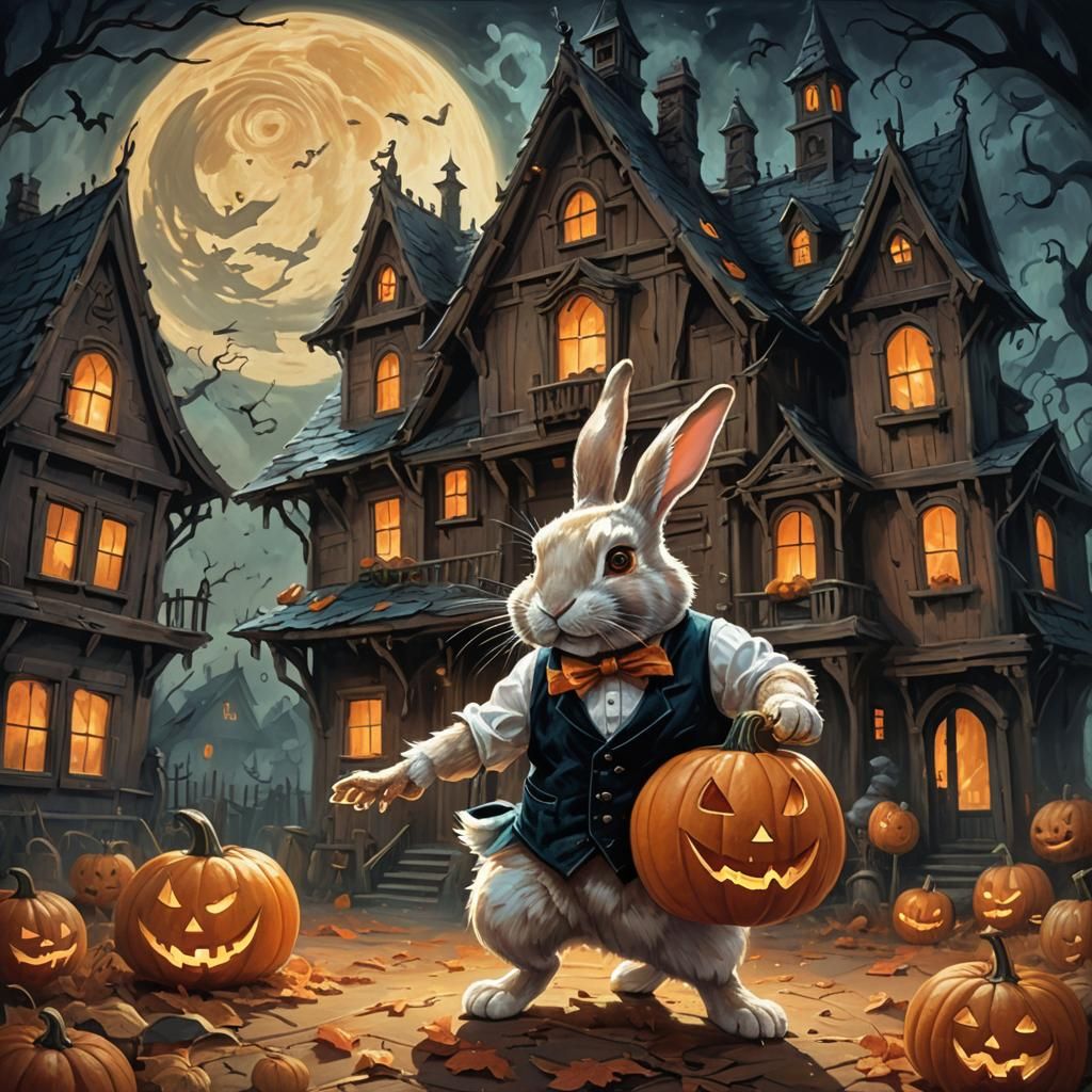 A very cute rabbit dressed in a waistcoat with his wispy Ghost rabbit ...