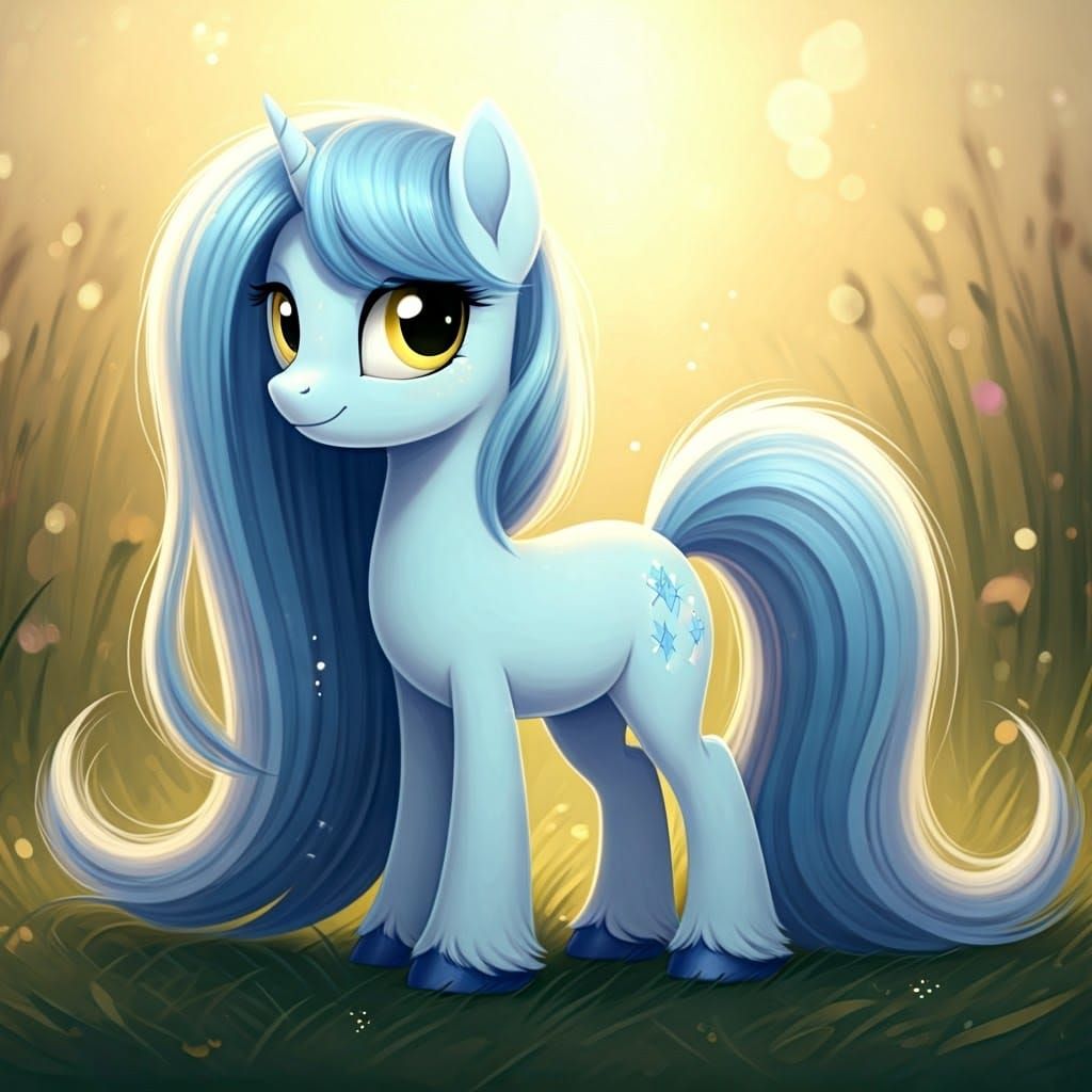 Serenity - Enchanted Light Blue Pony Filly in Golden Light