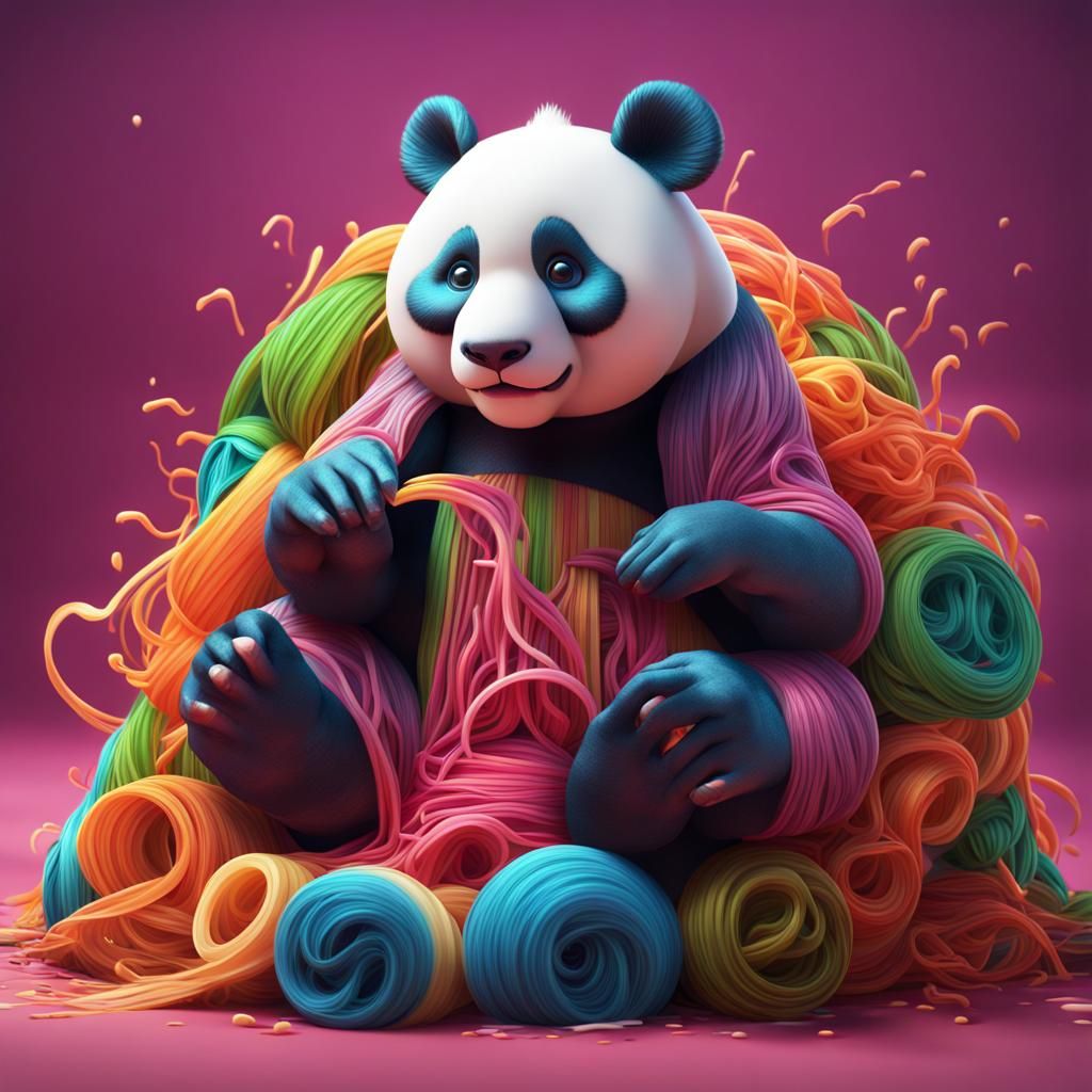Panda with colourful noodles - AI Generated Artwork - NightCafe Creator